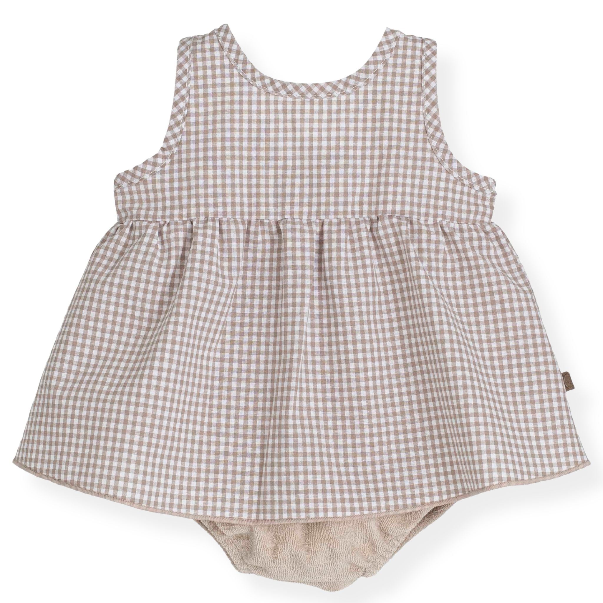 Baby Girls Beige Gingham Spanish Dress Set with Bloomers – Calamaro ...