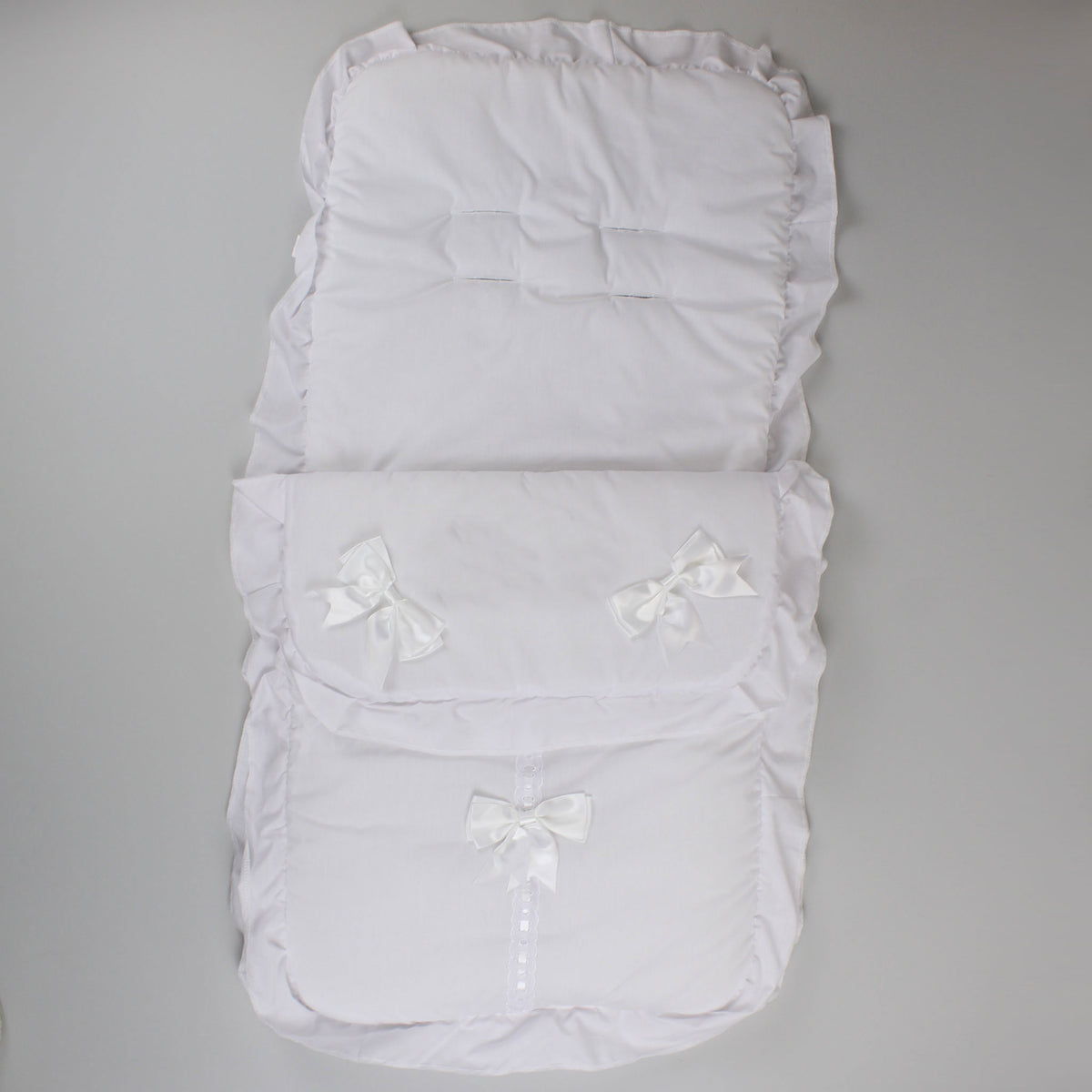 White Cosy Toes / Footmuff - With White Bows – Lullaby Lane Baby Shop