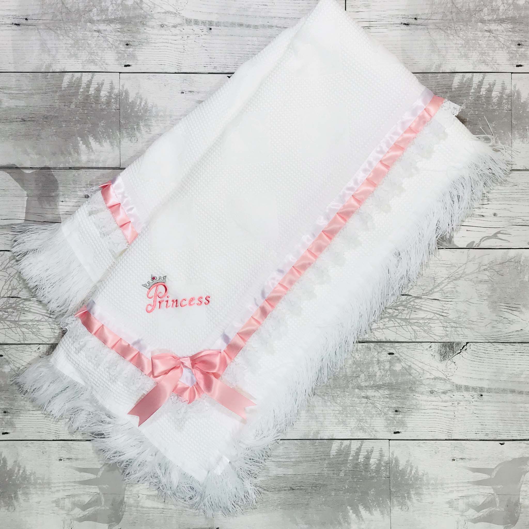 Personalised Baby Girl's White / Pink Luxury Shawl – Lullaby Lane Baby Shop