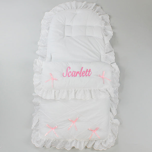 Cosytoes for Girls - Personalised Footmuff with Pink Ribbons – Lullaby ...