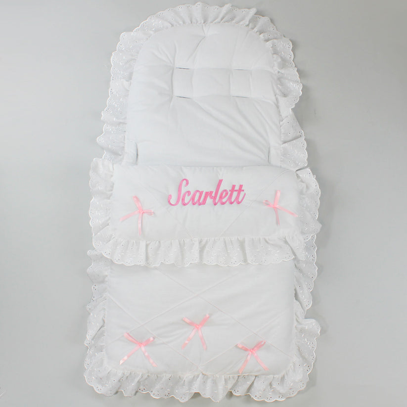 Cosytoes for Girls - Personalised Footmuff with Pink Ribbons – Lullaby ...